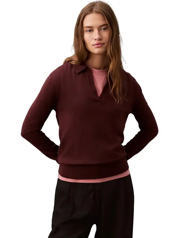 Calvin Klein Extra Fine Merino Blend Polo Sweater - Decadent Chocolate