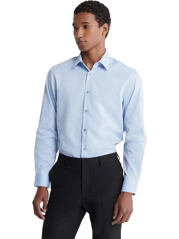 Calvin Klein Cotton Herringbone Slim Fit Dress Shirt - Blue