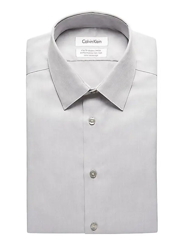 Calvin Klein Cotton Herringbone Slim Fit Dress Shirt - Smoke