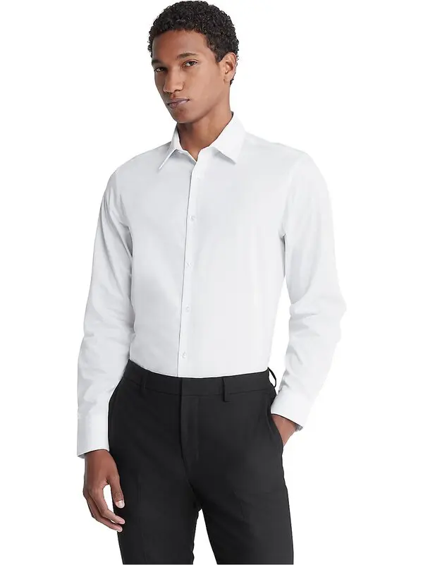 Calvin Klein Cotton Herringbone Slim Fit Dress Shirt - White