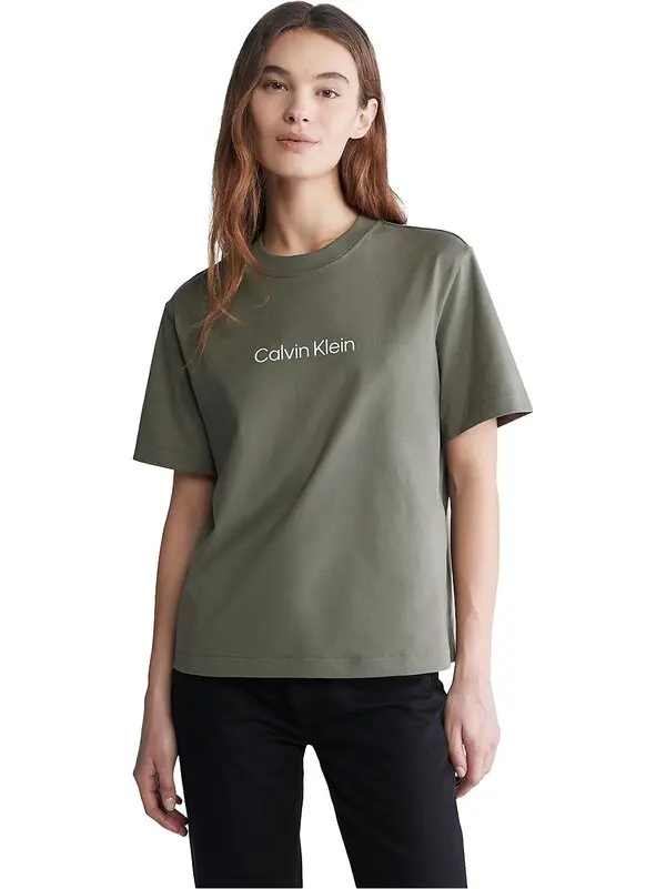 Calvin Klein Standard Logo Boxy Fit Crewneck T-shirt - Dusty Olive