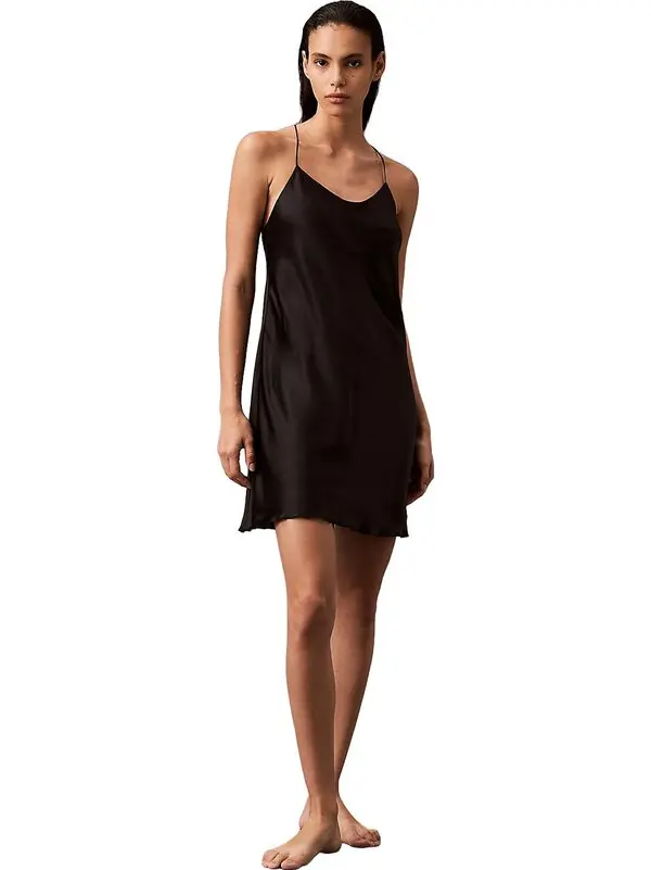 Calvin Klein Satin Crossback Slip Dress - Black