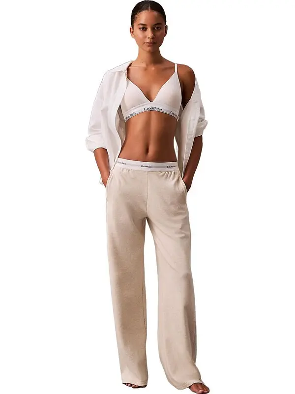 Calvin Klein Terry Lounge Wide Leg Pants - Oatmeal Heather