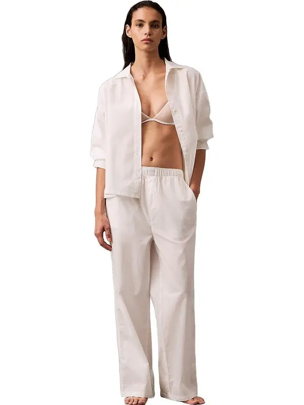 Calvin Klein Cotton Poplin Wide Leg Pants - Classic White