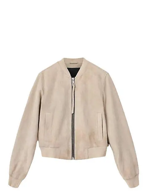 ALLSAINTS Orten Suede Bomber Jacket - Silver Birch G
