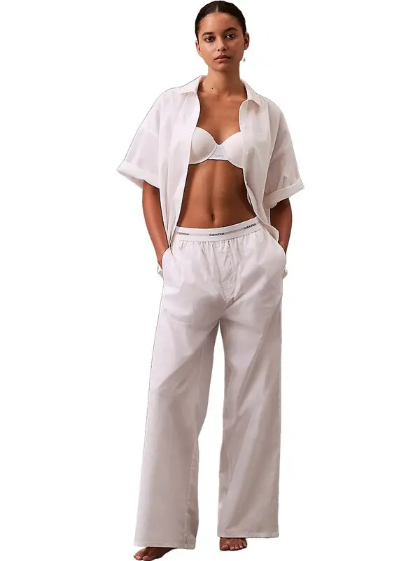 Calvin Klein Cotton Poplin Logo Waistband Pants - Classic White