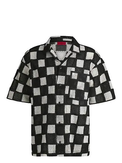 Hugo Checkerboard Short-sleeved Stretch-woven Shirt - Black