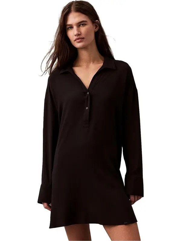 Calvin Klein Woven Viscose Shirt Dress - Black