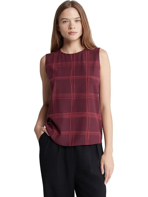 Calvin Klein Check Sleeveless Top - Burgundy Plaid