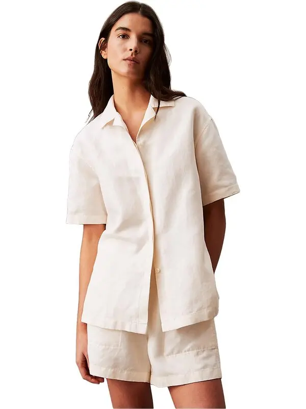 Calvin Klein Linen Blend Camp Shirt - Antique White
