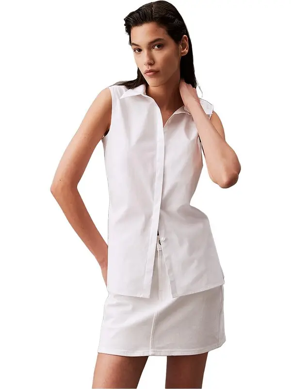 Calvin Klein Stretch Poplin Cutout Top - Brilliant White