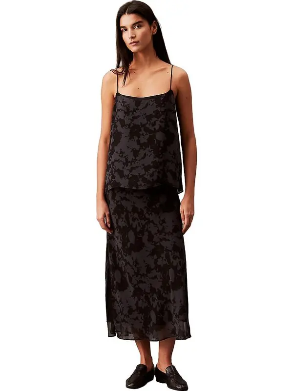 Calvin Klein Chiffon Botanic Print Tank Top - Black Beauty