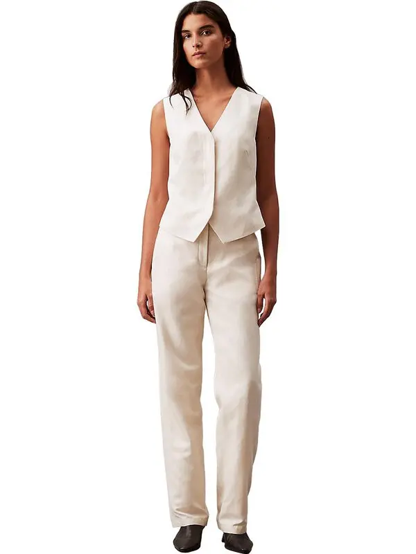 Calvin Klein Linen Blend Trousers - Antique White