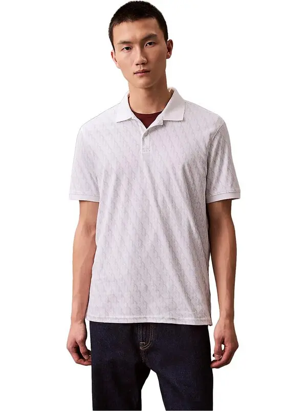 Calvin Klein Liquid Touch Monogram Print Polo Shirt - Brilliant White