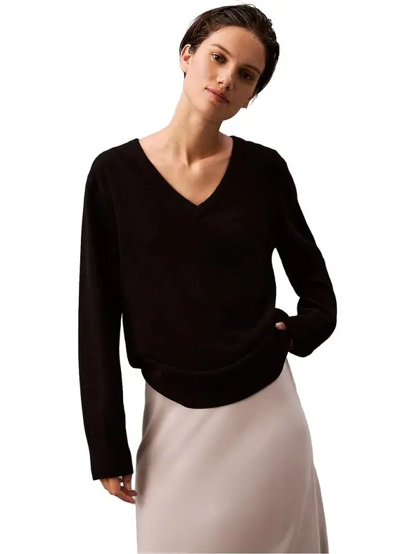 Calvin Klein Cashmere V-neck Sweater - Black Beauty