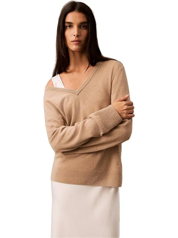 Calvin Klein Cashmere V-neck Sweater - Brindle