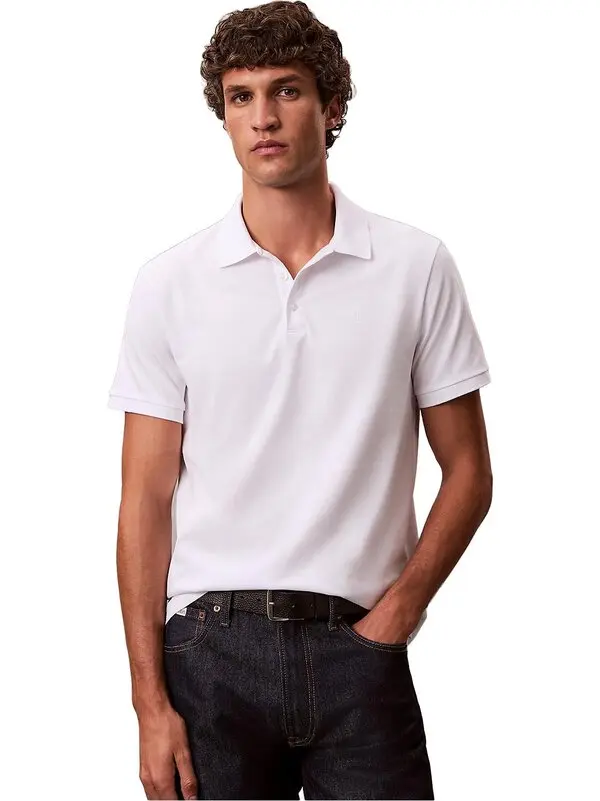 Calvin Klein Smooth Cotton Blend Monogram Polo Shirt - Brilliant White