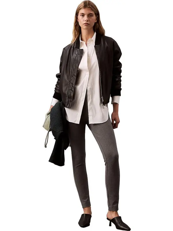 Calvin Klein Solid Ponte Skinny Pants - Medium Grey Melange