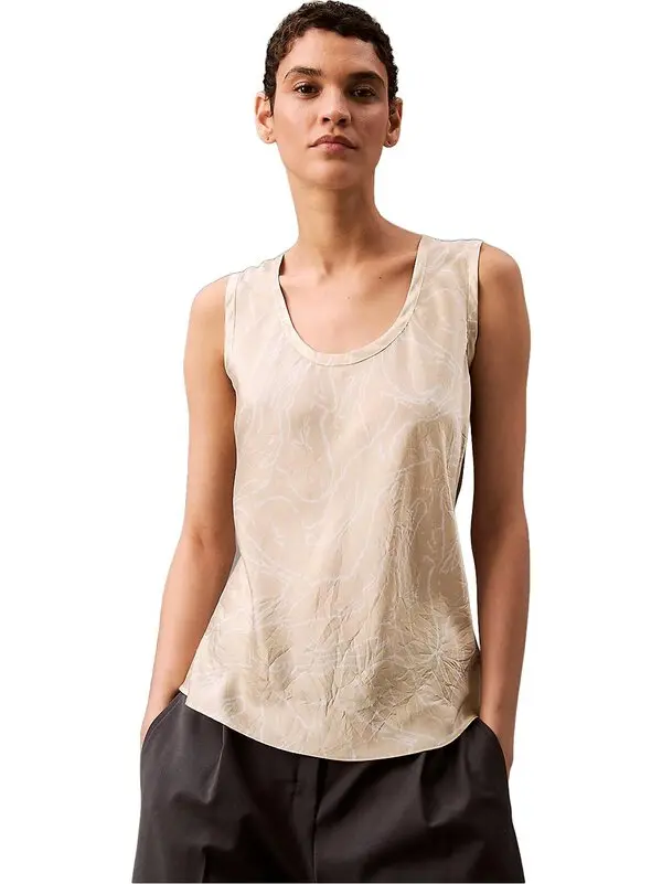 Calvin Klein Crushed Satin Print Tank Top - Overcast