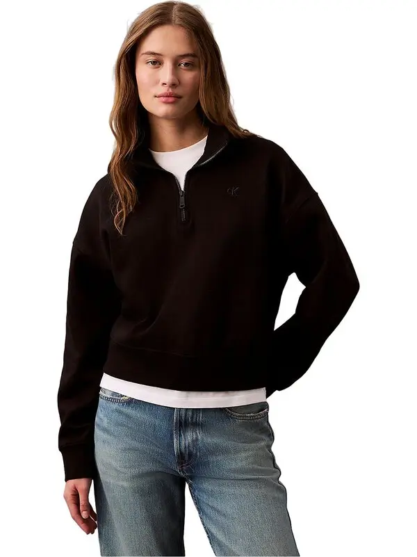 Calvin Klein Archive Logo Fleece Quarter Zip Sweatshirt - Black Beauty
