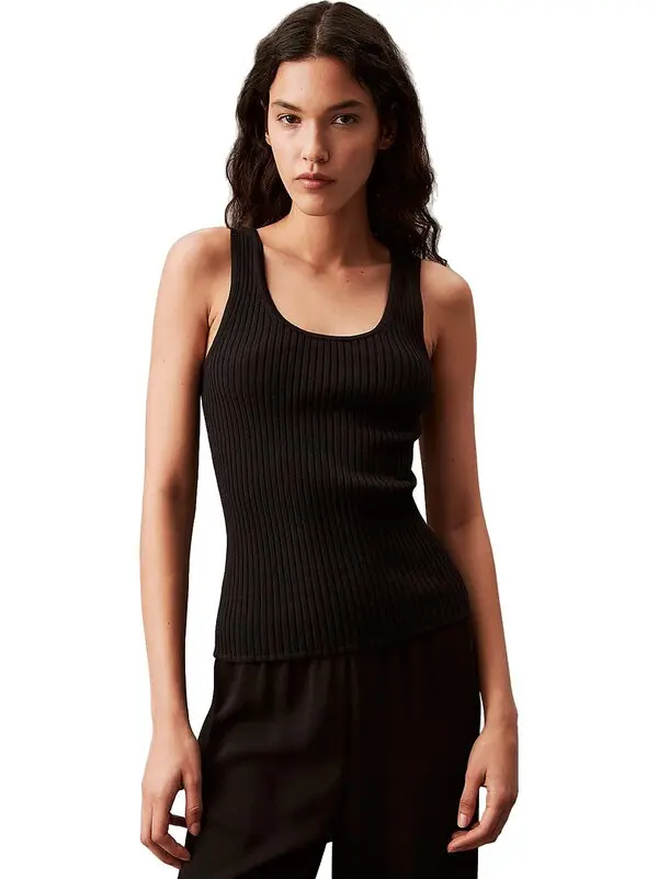 Calvin Klein Smooth Cotton Rib Tank Top - Black