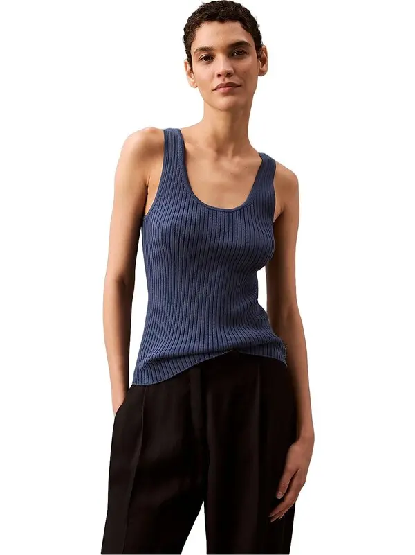 Calvin Klein Smooth Cotton Rib Tank Top - Dark Blue