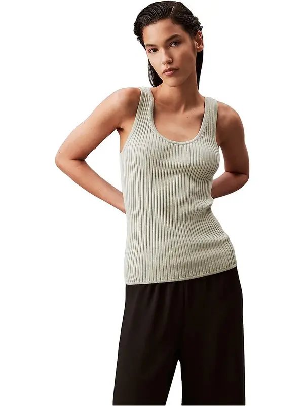 Calvin Klein Smooth Cotton Rib Tank Top - Desert Sage