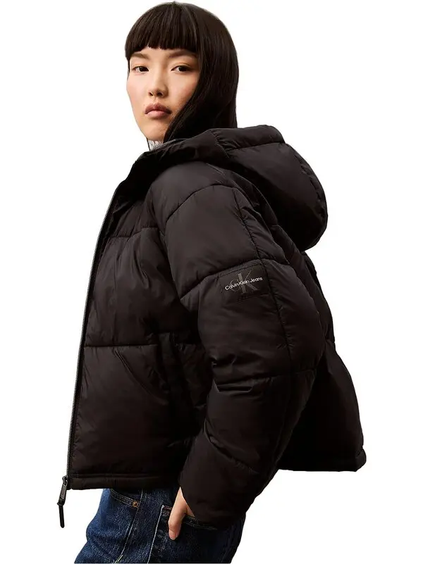 Calvin Klein Short Hooded Puffer Jacket - Black Beauty