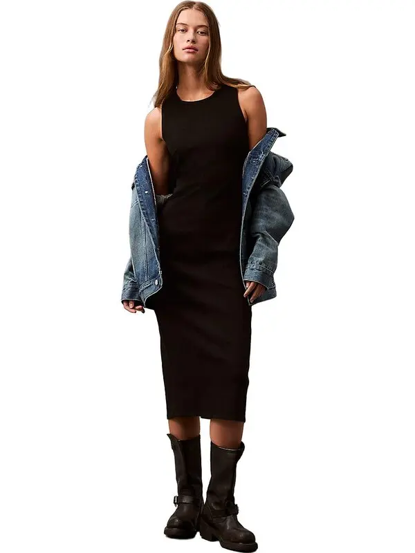Calvin Klein Sculpt Midi Denim Dress - Echo Black
