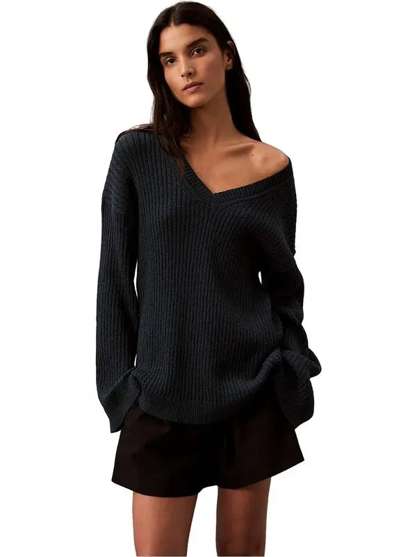 Calvin Klein Soft Rib V-neck Sweater - Ink