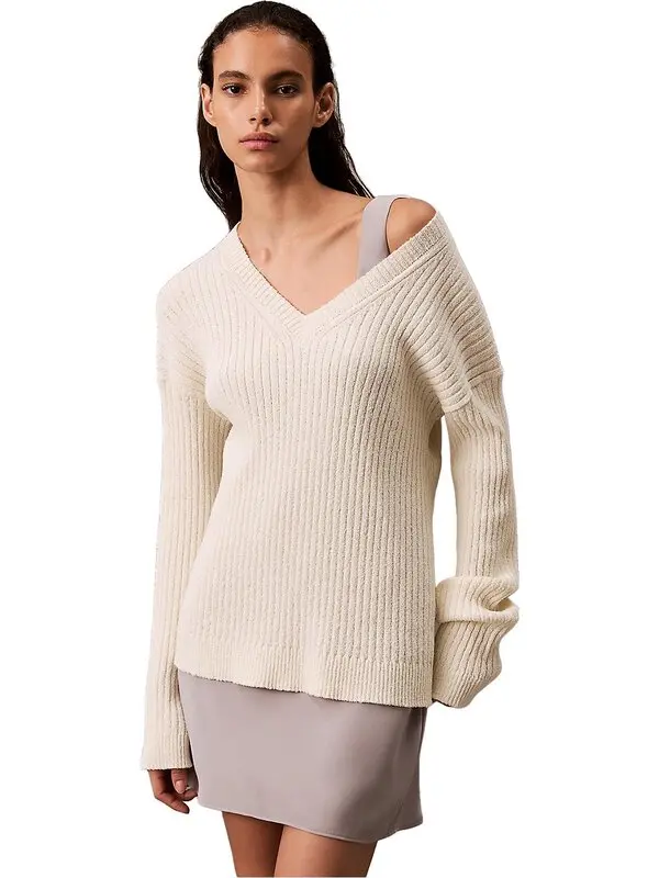 Calvin Klein Soft Rib V-neck Sweater - Vanilla Ice