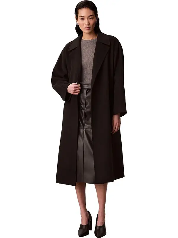 Calvin Klein Double Faced Wool Blend Wrap Coat - Black Anchroma