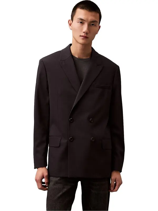 Calvin Klein Double-breasted Wool Gabardine Blend Blazer - Vulcan