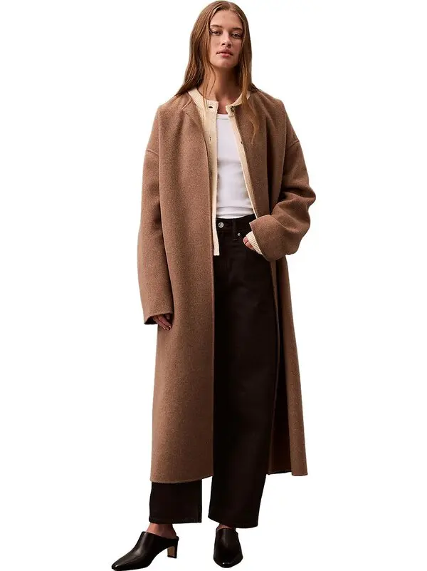 Calvin Klein Cashmere Wool Blend Wrap Coat - Spiced Plum Melange
