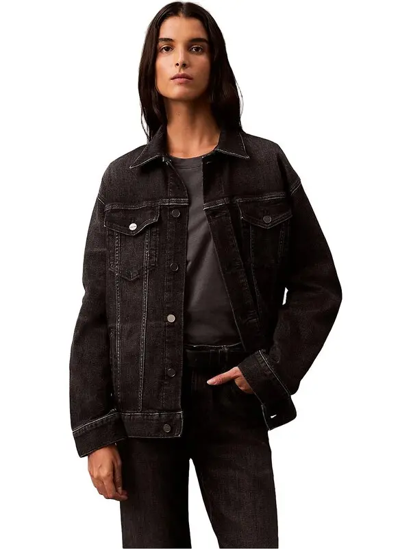 Calvin Klein Cotton Cashmere Denim Trucker Jacket - Midnight Stone