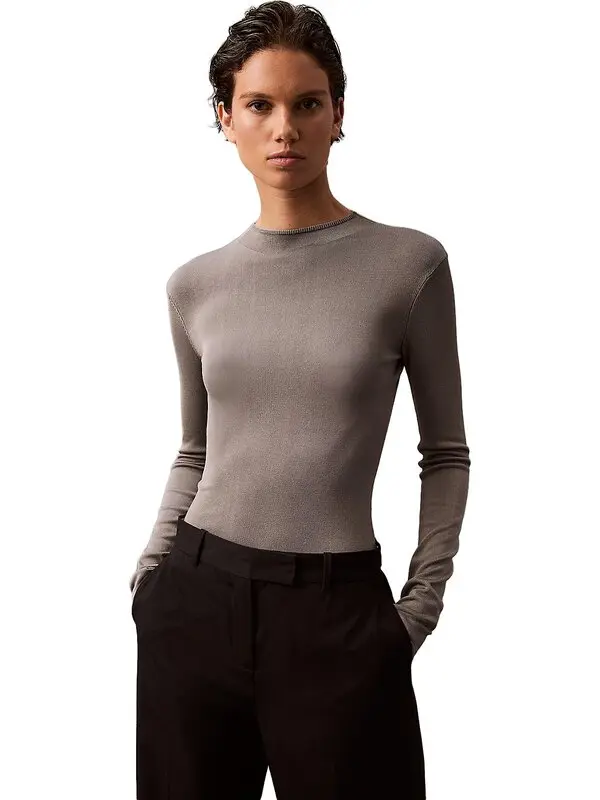 Calvin Klein Mock Neck Viscose Sweater - Elephant Skin