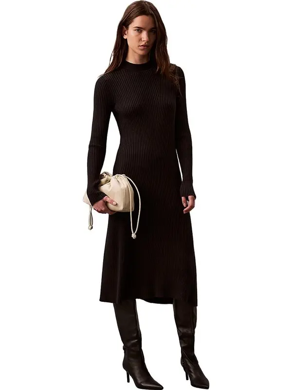 Calvin Klein Smooth Cotton Ribbed Sweater Dress - Black Beauty