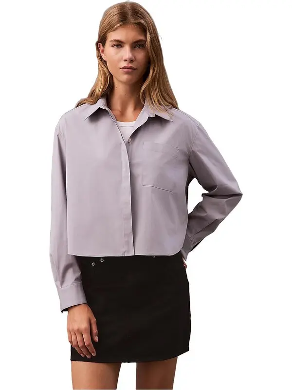 Calvin Klein Cotton Poplin Boxy Button-down Shirt - Lilac Gray