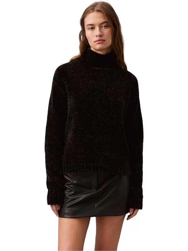 Calvin Klein Chenille Relaxed Turtleneck Sweater - Black Beauty