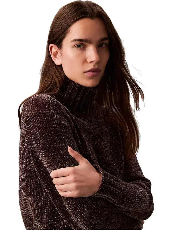 Calvin Klein Chenille Relaxed Turtleneck Sweater - Raisin