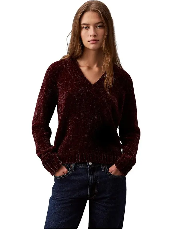 Calvin Klein Chenille V-neck Sweater - Cherrywood