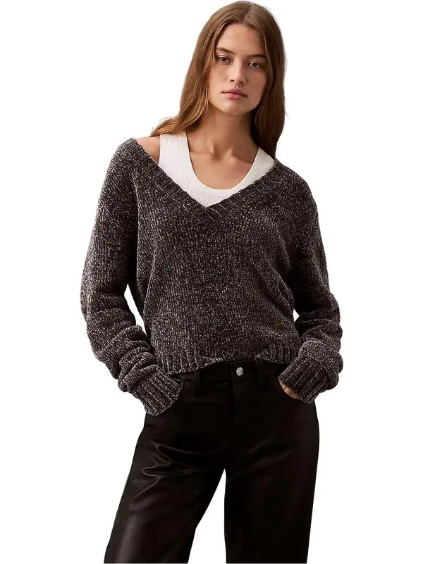 Calvin Klein Chenille V-neck Sweater - Endless Grey