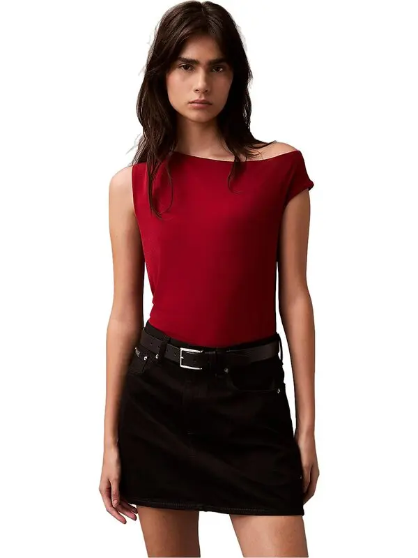 Calvin Klein Crepe Jersey Asymmetric T-shirt - Winery