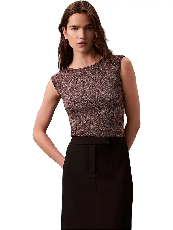 Calvin Klein Lurex Sleeveless Pullover Top - Decadent Chocolate