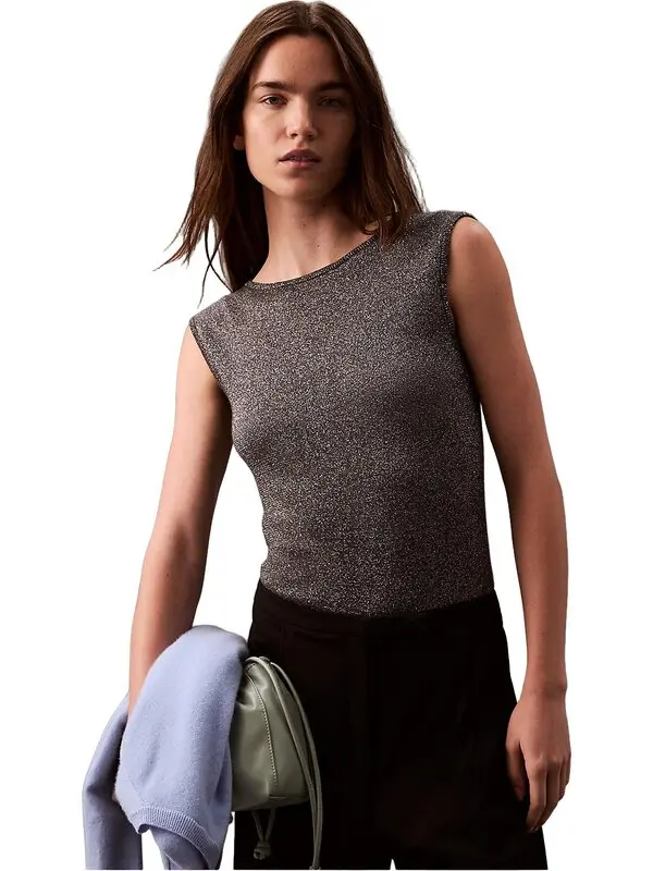 Calvin Klein Lurex Sleeveless Pullover Top - Ebony