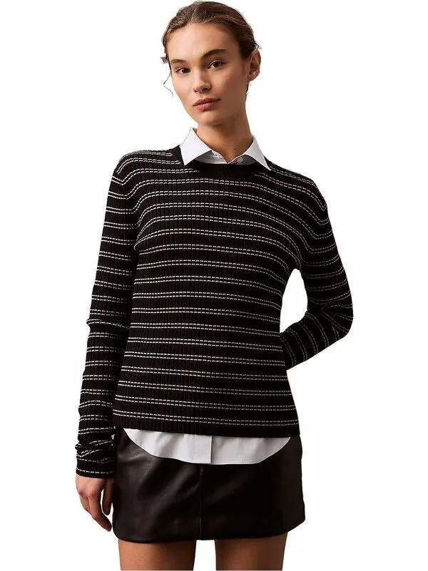 Calvin Klein Smooth Cotton Rib Stripe Sweater - Black Stripe