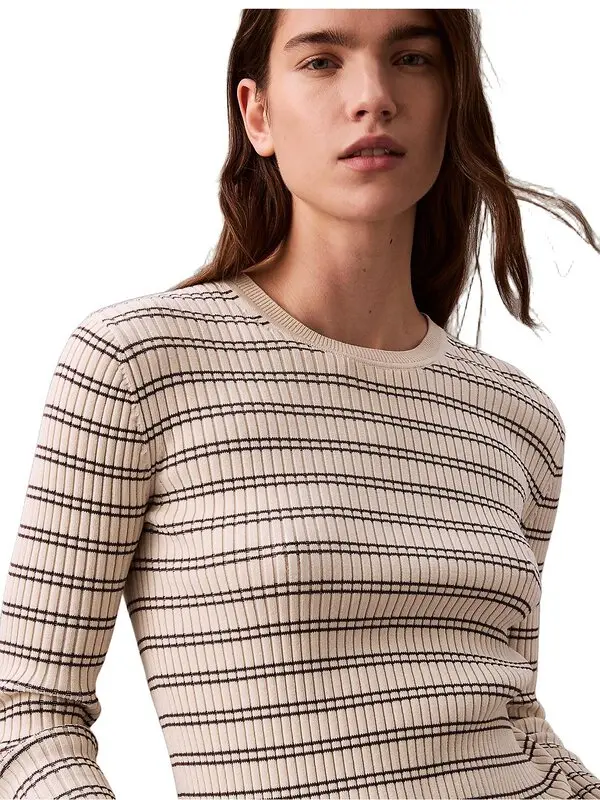 Calvin Klein Smooth Cotton Rib Stripe Sweater - Chalk Stripe