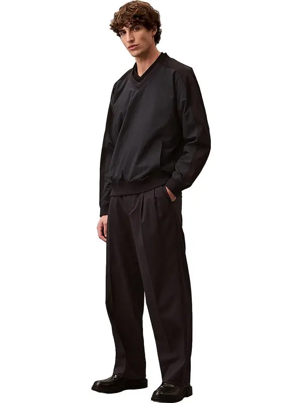 Calvin Klein Pleated Wool Gabardine Blend Trouser - Vulcan