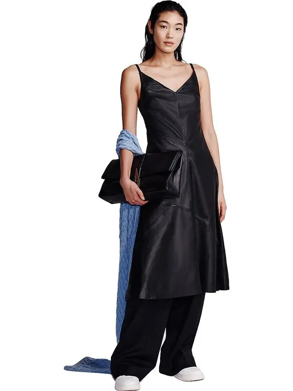 Calvin Klein Leather Sleeveless Midi Dress - Black