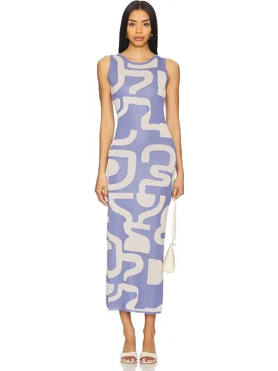 Minkpink Iris Intarsia Knit Midi Dress - Blue Geo